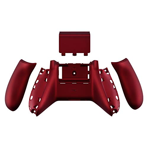 eXtremeRate Soft Touch Grip Custom Bottom Shell Back Panels for Xbox One S & One X Controller, Scarlet Red Replacement Back Shell Side Rails w/Battery Cover for Xbox One S X Controller Model 1708