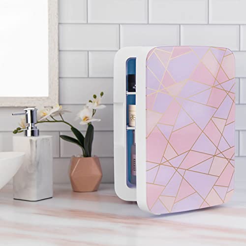 Cooluli 10L Mini Fridge for Bedroom - Car, Office Desk & Dorm Room - 12v Portable Cooler & Warmer for Food, Drinks, Skincare, Beauty & Makeup - AC/DC Small Refrigerator with Glass Front, Fractal Pink