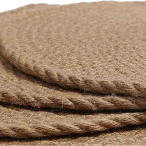 SHACOS Round Jute Placemats Set of 6 Heat Insulation Table Place Mats Trivet 12 inch Handmade Jute Thick Hot Pads for Hot Dishes Bowls Pans Plates Pots (Jute, 12 Inch)