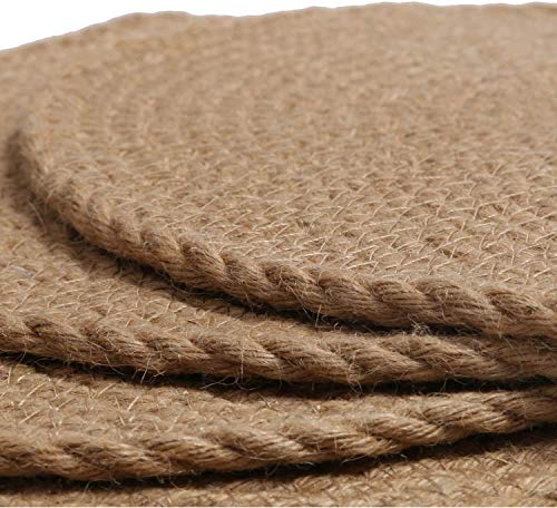 SHACOS Round Jute Placemats Set of 6 Heat Insulation Table Place Mats Trivet 12 inch Handmade Jute Thick Hot Pads for Hot Dishes Bowls Pans Plates Pots (Jute, 12 Inch)