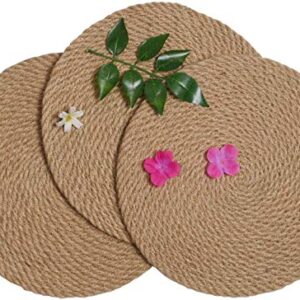 SHACOS Round Jute Placemats Set of 6 Heat Insulation Table Place Mats Trivet 12 inch Handmade Jute Thick Hot Pads for Hot Dishes Bowls Pans Plates Pots (Jute, 12 Inch)