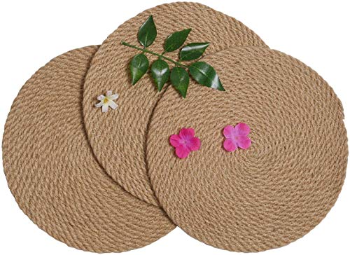 SHACOS Round Jute Placemats Set of 6 Heat Insulation Table Place Mats Trivet 12 inch Handmade Jute Thick Hot Pads for Hot Dishes Bowls Pans Plates Pots (Jute, 12 Inch)