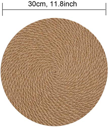 SHACOS Round Jute Placemats Set of 6 Heat Insulation Table Place Mats Trivet 12 inch Handmade Jute Thick Hot Pads for Hot Dishes Bowls Pans Plates Pots (Jute, 12 Inch)