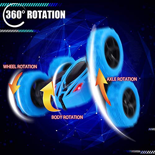 2 Pack Remote Control Car, RC Stunt Cars for Boys, 4WD 2.4Ghz Double Sided 360° Rotating RC Car for Kids, 4 Rechargeable Battery, Blue+Green