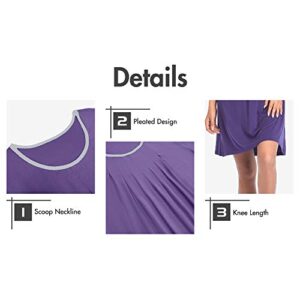 COLORFULLEAF Women's Nightgown Short Sleeve Nightshirt Sleep Shirt Comfy Sleepwear Pleated Scoopneck Sleepshirt (Dark-purple, S)