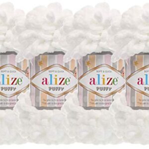 4 skn/Ball Alize Puffy Baby Big Loop Blanket Yarn 100% Micropolyester Soft Yarn 400gr 39.3 yds (55-White)