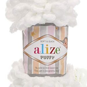 4 skn/Ball Alize Puffy Baby Big Loop Blanket Yarn 100% Micropolyester Soft Yarn 400gr 39.3 yds (55-White)