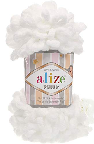 4 skn/Ball Alize Puffy Baby Big Loop Blanket Yarn 100% Micropolyester Soft Yarn 400gr 39.3 yds (55-White)