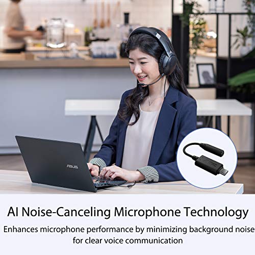 ASUS Ai Noise-Canceling Mic Adapter | Built-in Artificial Intelligence Isolates Background Noise, Enhance Voice Clarity | Improve Quality of Conference Calls, Music | Supports USB-C & USB 2.0-3.5 mm