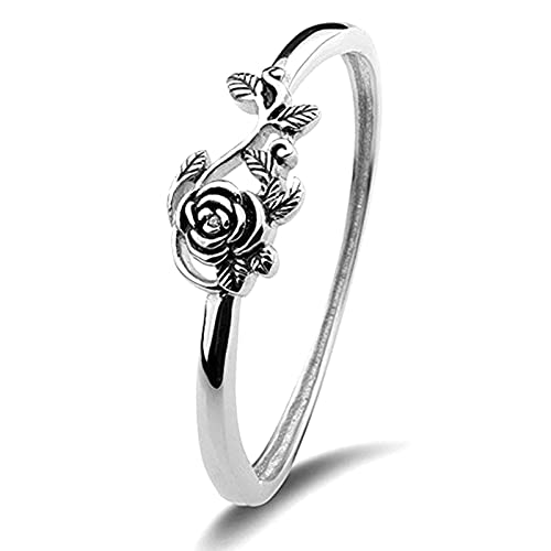 shiYsRL Exquisite Jewelry Ring Love Rings Vintage Rose Flower Leaf Finger Ring Women Engagement Wedding Party Jewelry Wedding Band Best Gifts for Love with Valentine's Day - Silver US 9