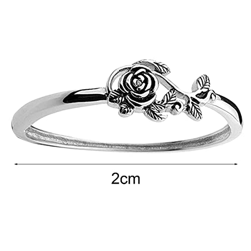 shiYsRL Exquisite Jewelry Ring Love Rings Vintage Rose Flower Leaf Finger Ring Women Engagement Wedding Party Jewelry Wedding Band Best Gifts for Love with Valentine's Day - Silver US 9