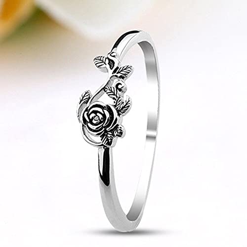 shiYsRL Exquisite Jewelry Ring Love Rings Vintage Rose Flower Leaf Finger Ring Women Engagement Wedding Party Jewelry Wedding Band Best Gifts for Love with Valentine's Day - Silver US 9