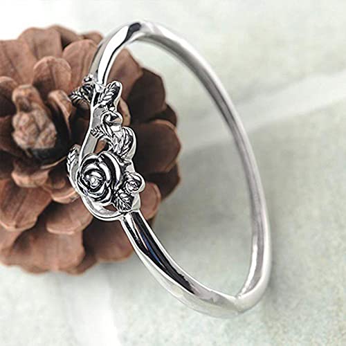 shiYsRL Exquisite Jewelry Ring Love Rings Vintage Rose Flower Leaf Finger Ring Women Engagement Wedding Party Jewelry Wedding Band Best Gifts for Love with Valentine's Day - Silver US 9