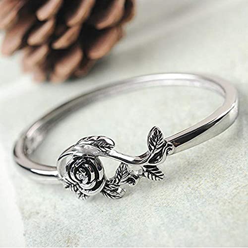 shiYsRL Exquisite Jewelry Ring Love Rings Vintage Rose Flower Leaf Finger Ring Women Engagement Wedding Party Jewelry Wedding Band Best Gifts for Love with Valentine's Day - Silver US 9