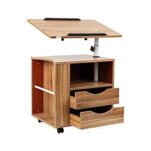 Mind Reader Bedside Workstation Nightstand Swivel Top Couch Laptop Desk with Drawers and Magazine Holder, Wood Finish, Brown 15.75 in x 23.75 in x 34 in