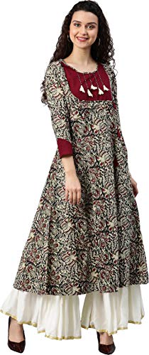 Rayon Angrakha Style Printed Indian Kurtis for Women (as1, alpha, x_s, regular, regular, Maroon)