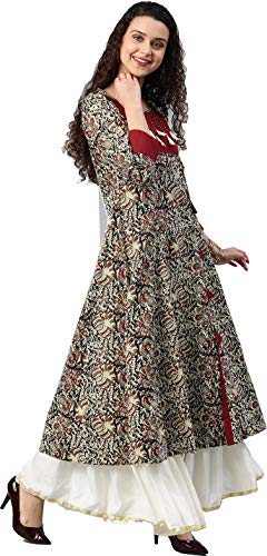 Rayon Angrakha Style Printed Indian Kurtis for Women (as1, alpha, x_s, regular, regular, Maroon)