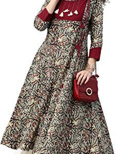 Rayon Angrakha Style Printed Indian Kurtis for Women (as1, alpha, x_s, regular, regular, Maroon)