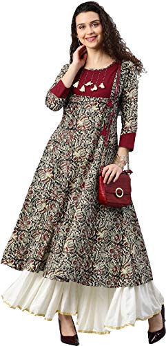 Rayon Angrakha Style Printed Indian Kurtis for Women (as1, alpha, x_s, regular, regular, Maroon)