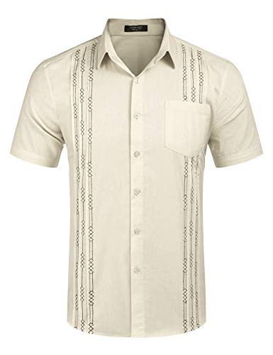 COOFANDY Men's Casual Cotton Beach Button Down Dress Shirt Summer Linen T-Shirt