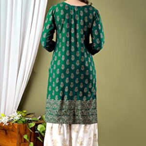 Chandrakala Women's Rayon Cotton Tunic Top 3/4th Sleeve Straight Kurti Kurta,X-Large,Bottle Green (K163BOT4)