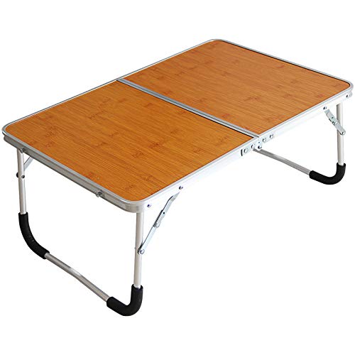 Jucaifu Foldable Laptop Table, Bed Desk, Breakfast Serving Bed Tray, Portable Mini Picnic Table & Ultra Lightweight, Folds in Half with Inner Storage Space (Bamboo Wood Grain)