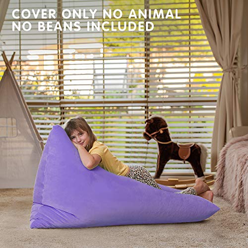 Aubliss Stuffed Animal Storage Bean Bag Chairs Cover, 50"x 35" Extra Large Velvet Bean Bags Chair for Kids & Adults, Ultra Soft Zipper Beanbag Toy Storage for Boys Girls -Purple