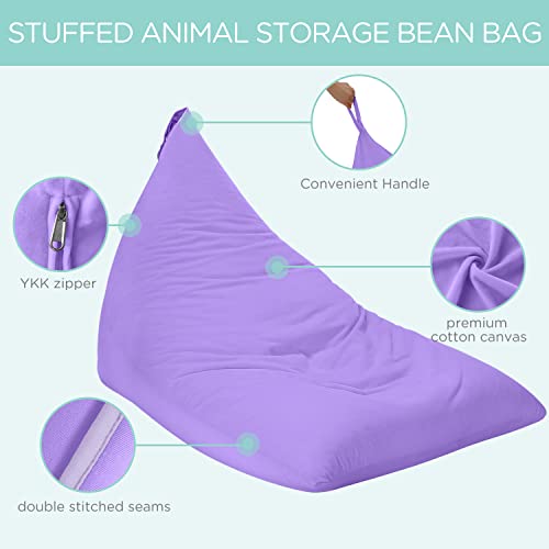 Aubliss Stuffed Animal Storage Bean Bag Chairs Cover, 50"x 35" Extra Large Velvet Bean Bags Chair for Kids & Adults, Ultra Soft Zipper Beanbag Toy Storage for Boys Girls -Purple