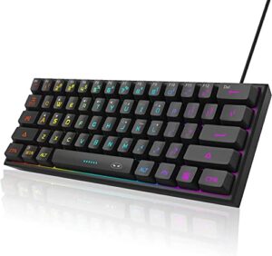 magegee mini 60% gaming keyboard, rgb backlit 61 key ultra-compact keyboard, ts91 ergonomic waterproof mechanical feeling office computer keyboard for pc, mac, ps4, xbox one gamer(black)