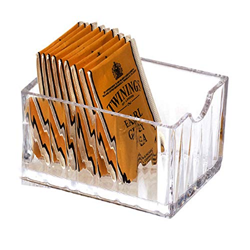 Acrylic Tea Bags Caddy Organizer,Tea Chest Box,Holder for Tea Coffee Bags,Small Packets,Sweeteners,11x6.5x6.5cm,1 Divided Section,YTBH-8330