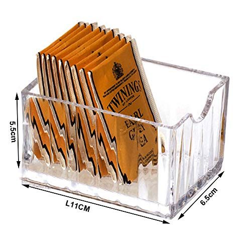 Acrylic Tea Bags Caddy Organizer,Tea Chest Box,Holder for Tea Coffee Bags,Small Packets,Sweeteners,11x6.5x6.5cm,1 Divided Section,YTBH-8330