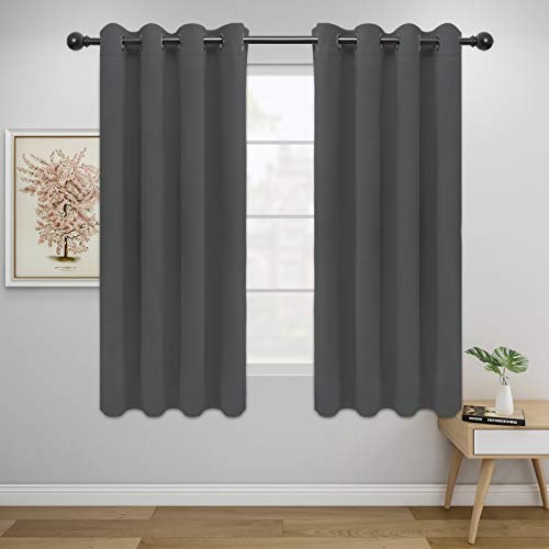 Easy-Going Blackout Curtains for Bedroom, 2 Panels Solid Thermal Insulated Grommet and Noise Reduction Window Drapes, Room Darkening Curtains for Living Room (52x63 in,Gray)