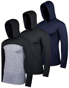 3 pack: men’s quick dry fit moisture wicking long sleeve active athletic hoodie performance hooded t shirt workout running fitness gym sports casual sweatshirt upf 50 outdoor hiking-set 1, x-large