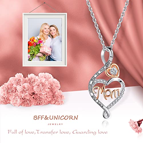 BFF&UNICORN Gifts for Mom,Sterling Silver Heart Infinity Mom Necklaces for Women,Birthday Mothers Day Jewelry Gifts for Mom from Daughter Son