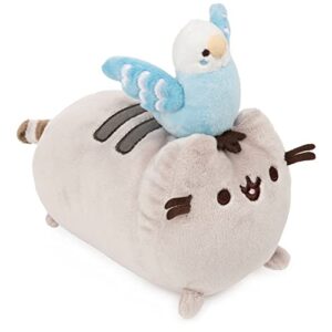 gund pusheen & bo parakeet best friend set two-in-one plush cat stuffed animal, gray and blue, 6”