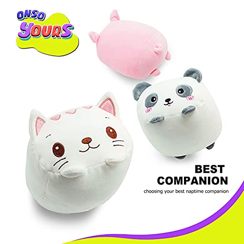 Onsoyours Plush Toys Set, 3Pcs Stuffed Animals with Panda, Pig and Cat, Creative Decoration Cuddly Plush Pillows 9" for Kids Girls Boys (Panda/Pig/Cat)