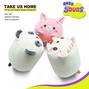 Onsoyours Plush Toys Set, 3Pcs Stuffed Animals with Panda, Pig and Cat, Creative Decoration Cuddly Plush Pillows 9" for Kids Girls Boys (Panda/Pig/Cat)