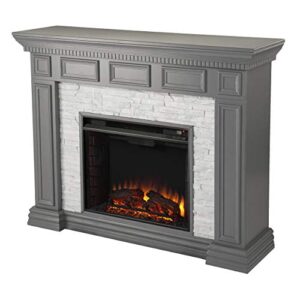 sei furniture dakesbury faux stacked stone electric fireplace, gray