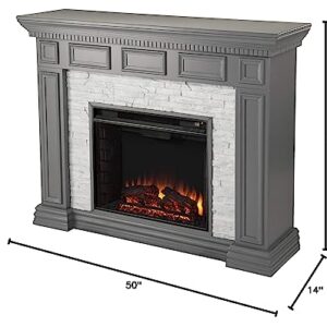 SEI Furniture Dakesbury Faux Stacked Stone Electric Fireplace, Gray