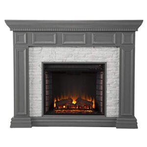 SEI Furniture Dakesbury Faux Stacked Stone Electric Fireplace, Gray