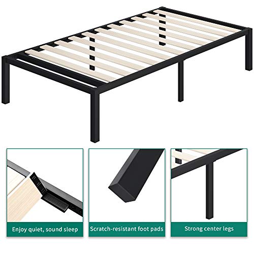 YITAHOME 14 Inch Platform Bed Frame, Wood Slats Support Reinforced Mattress Foundation 550 Lbs, Heavy Duty No Box Spring Needed, Black, Twin Size