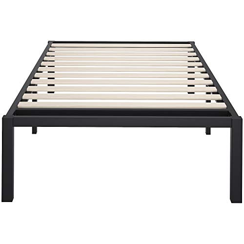 YITAHOME 14 Inch Platform Bed Frame, Wood Slats Support Reinforced Mattress Foundation 550 Lbs, Heavy Duty No Box Spring Needed, Black, Twin Size