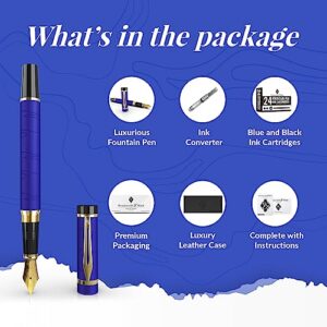 Wordsworth & Black Primori Fountain Pen Set [Blue Gold]; Medium Nib, Gift Case, 24 Ink Cartridges, Refill Converter, Manual; Journaling, Calligraphy, Smooth Writing Pens; Left & Right Handed