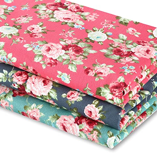 3 Pieces 3 Yards 62 Inch Wide Vintage Floral Cotton Fabric Rose Pattern Flowers Print Quilting Fabric Bundle for Valentine's Day Quilting Sewing Crafting DIY Making