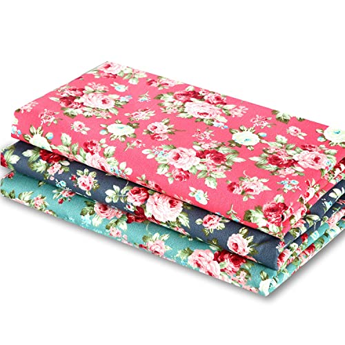 3 Pieces 3 Yards 62 Inch Wide Vintage Floral Cotton Fabric Rose Pattern Flowers Print Quilting Fabric Bundle for Valentine's Day Quilting Sewing Crafting DIY Making