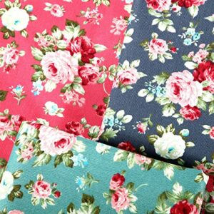 3 Pieces 3 Yards 62 Inch Wide Vintage Floral Cotton Fabric Rose Pattern Flowers Print Quilting Fabric Bundle for Valentine's Day Quilting Sewing Crafting DIY Making