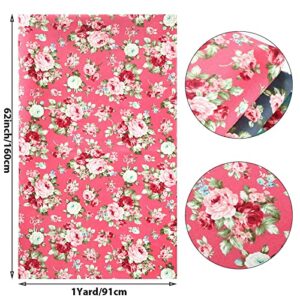 3 Pieces 3 Yards 62 Inch Wide Vintage Floral Cotton Fabric Rose Pattern Flowers Print Quilting Fabric Bundle for Valentine's Day Quilting Sewing Crafting DIY Making