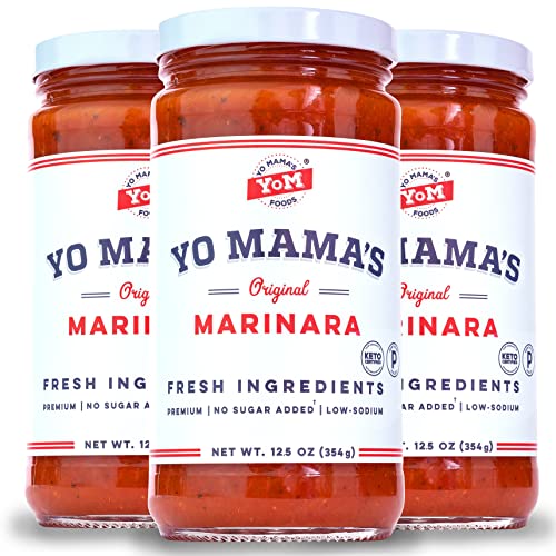 Keto Marinara Sauce by Yo Mama's Foods - Marinara Pasta Sauce for Pasta, Pizza, and Gourmet Dishes | (3) 12.5 Ounce Pasta Sauce Jars | No Sugar Added, Low Carb, Low Sodium, Gluten Free, Paleo Friendly, and Made with Whole, Non-GMO Tomatoes!