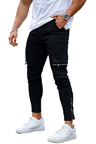 GINGTTO Black Jeans for Men Stretch Fit Skinny Denim Pants for Men Slim Size 32