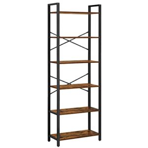 vasagle 6-tier tall bookshelf, large bookcase with steel frame, deep book shelf for living room, home office, study, 11.8 x 26 x 73.2 inches, industrial style, rustic brown and black ulls062b01